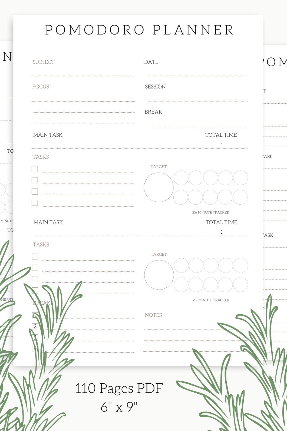 Pomodoro Planner Sheet & Free Bonus Sheet -10 Minute Planner