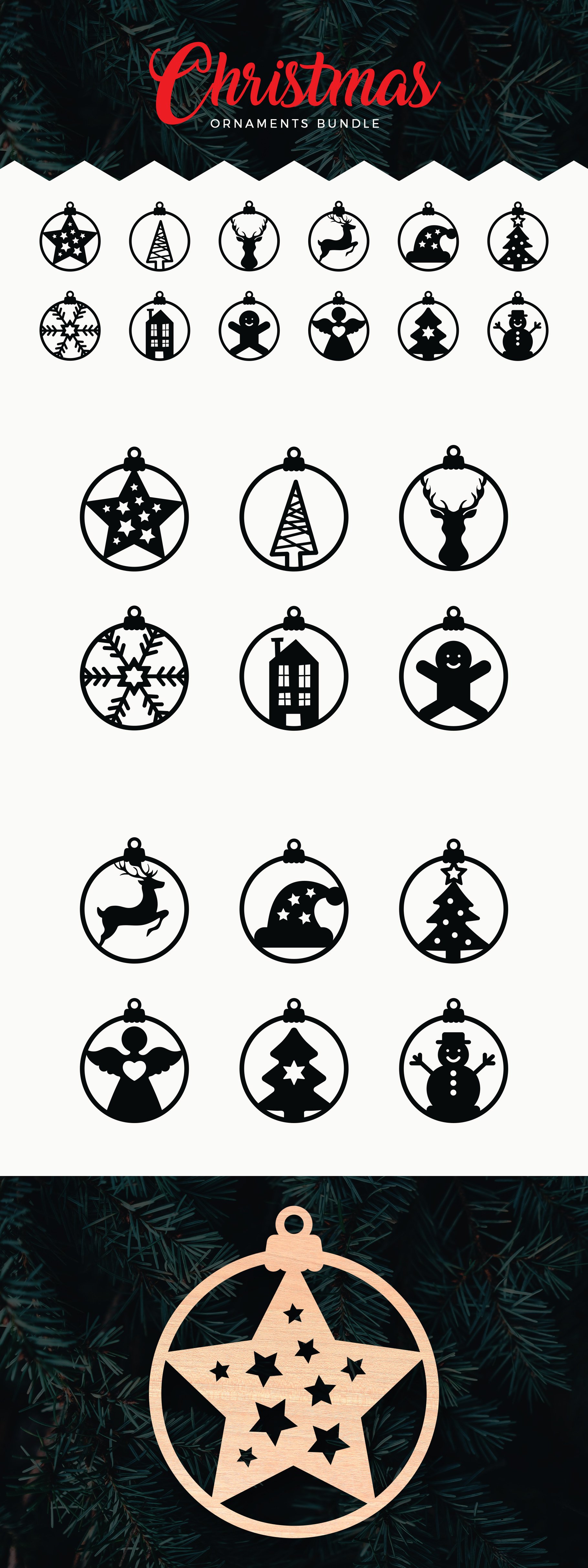 Christmas Tree Ornaments Clipart Bundle