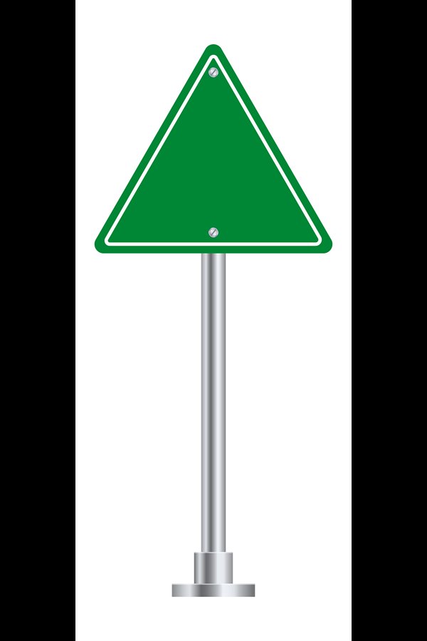 Triangle street sign. Green highway road symbol.