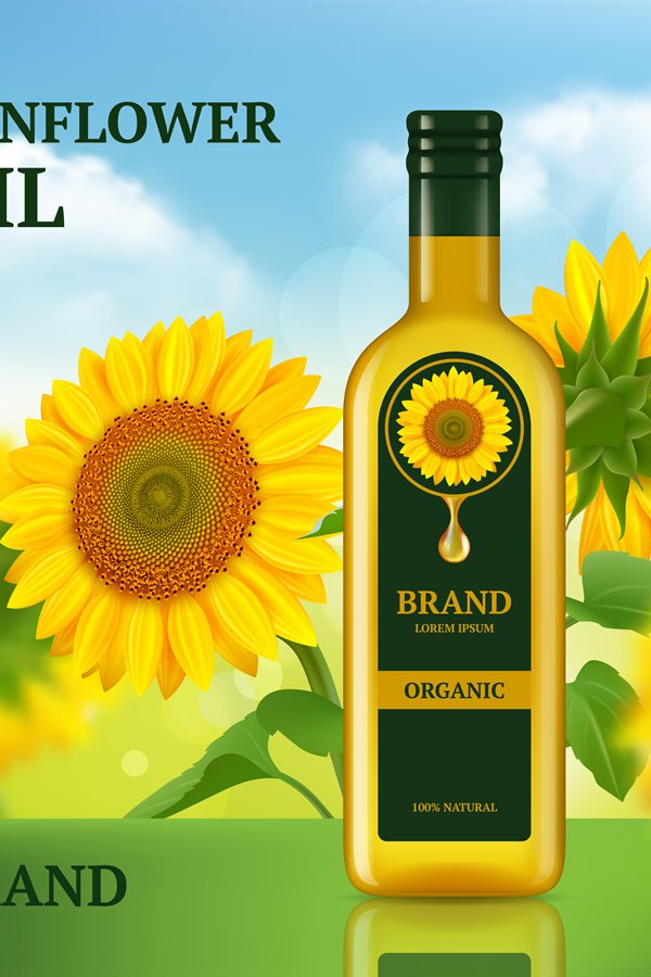 Sunflower oil. Advertizing design template for magazine chef
