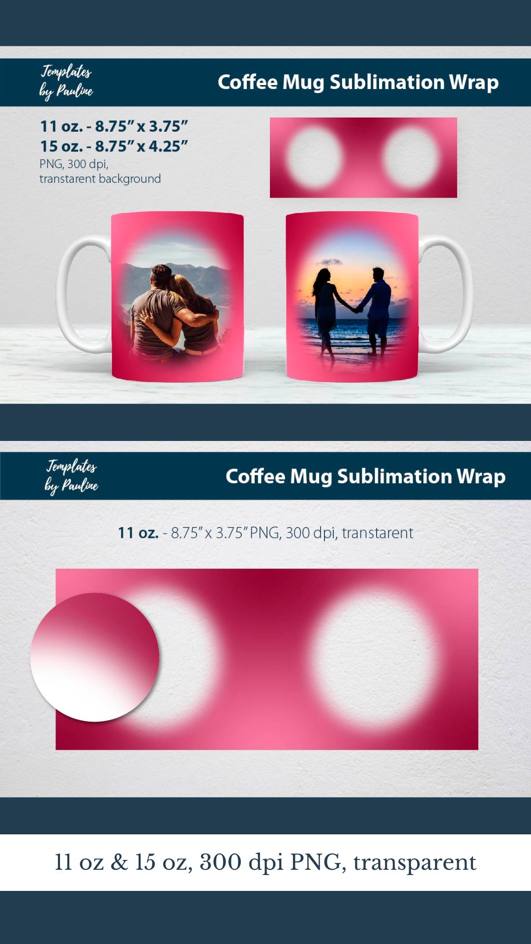 Pink Photo mug wrap template, 11 oz Cricut Mug Sublimation