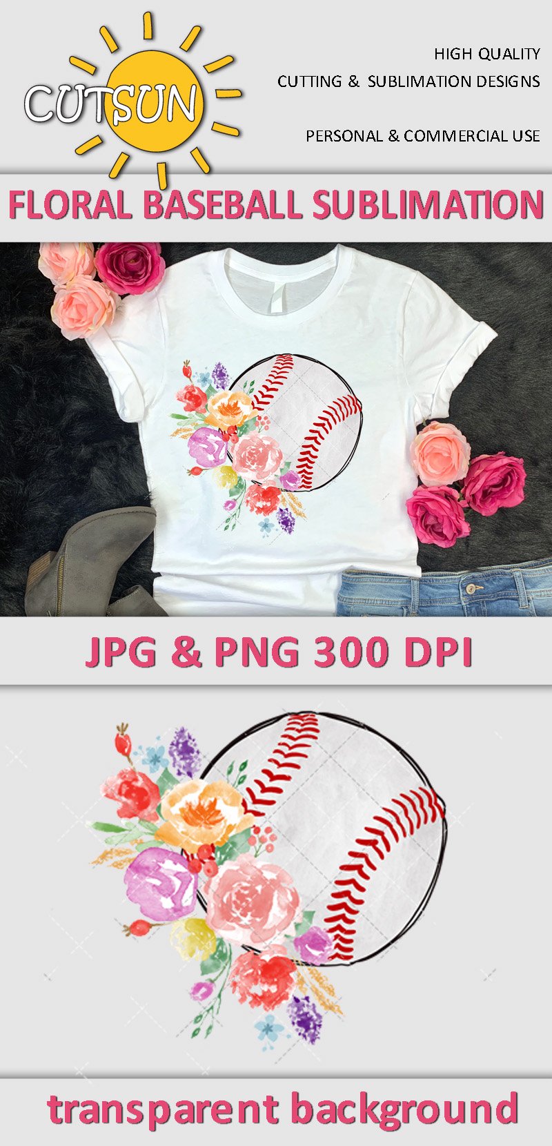 Baseball sublimation design | Baseball floral sublimation