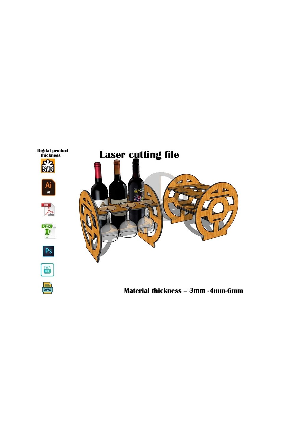 Wine Rack With Glass Holder SVG - Laser Cutting File