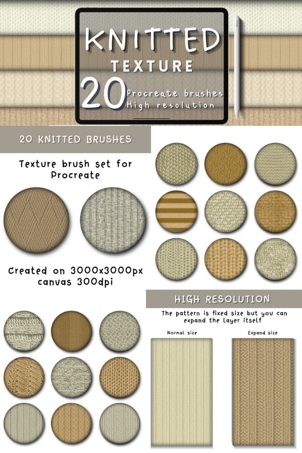 Procreate knitted texture brushes| Pattern | ProcreateiBox