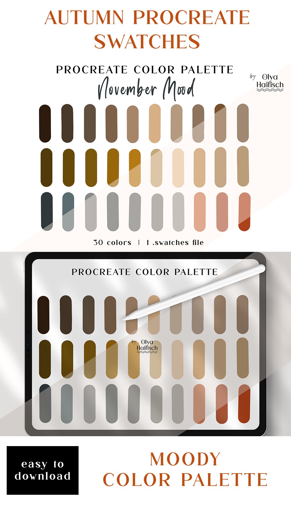 Autumn Procreate Color Palette. Trendy Deep Color Swatches