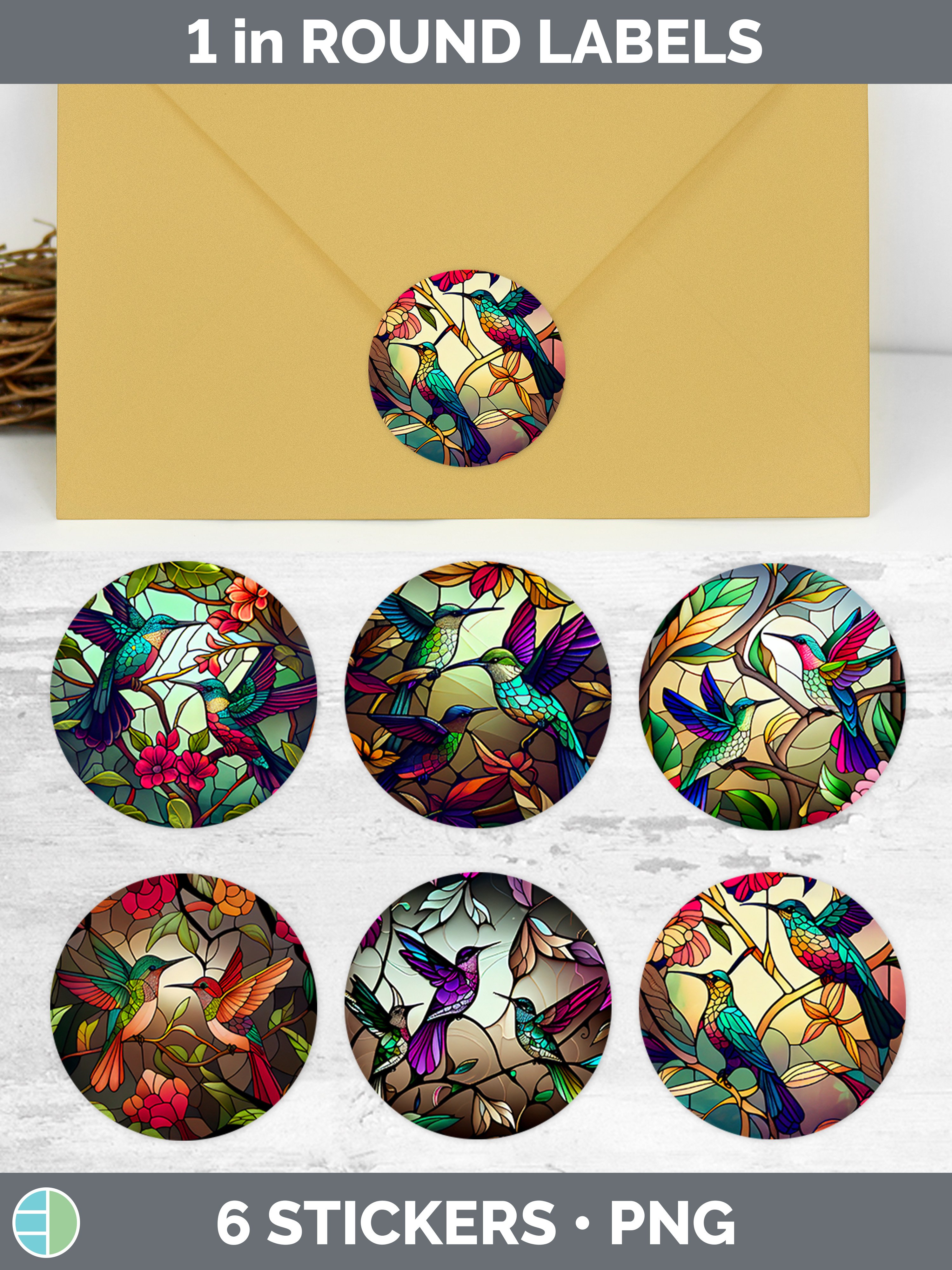 Stained Glass Hummingbird Stickers | Sticker 1in Round Label