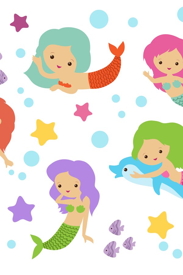Pretty swimming mermaids with underwater elements. Sea princ