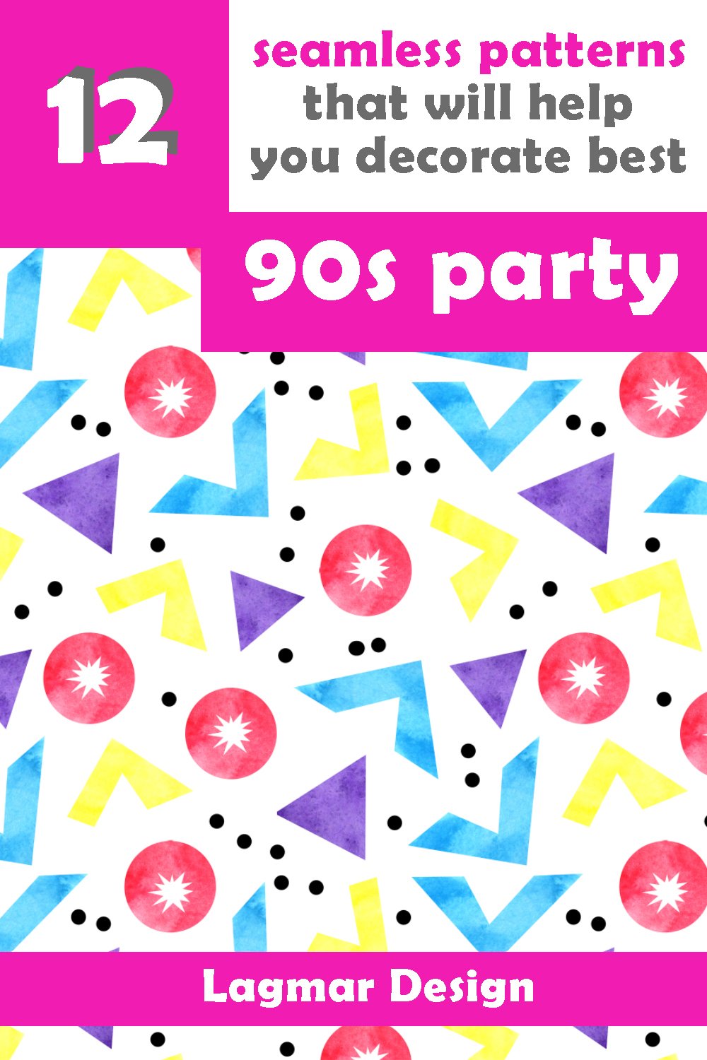 90s 80s digital paper, Retro neon memphis seamless patterns