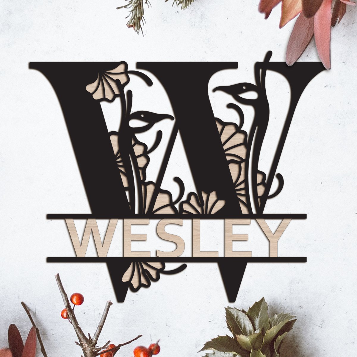 W - Split Monogram Japanese Layered Cut File - SVG / DXF