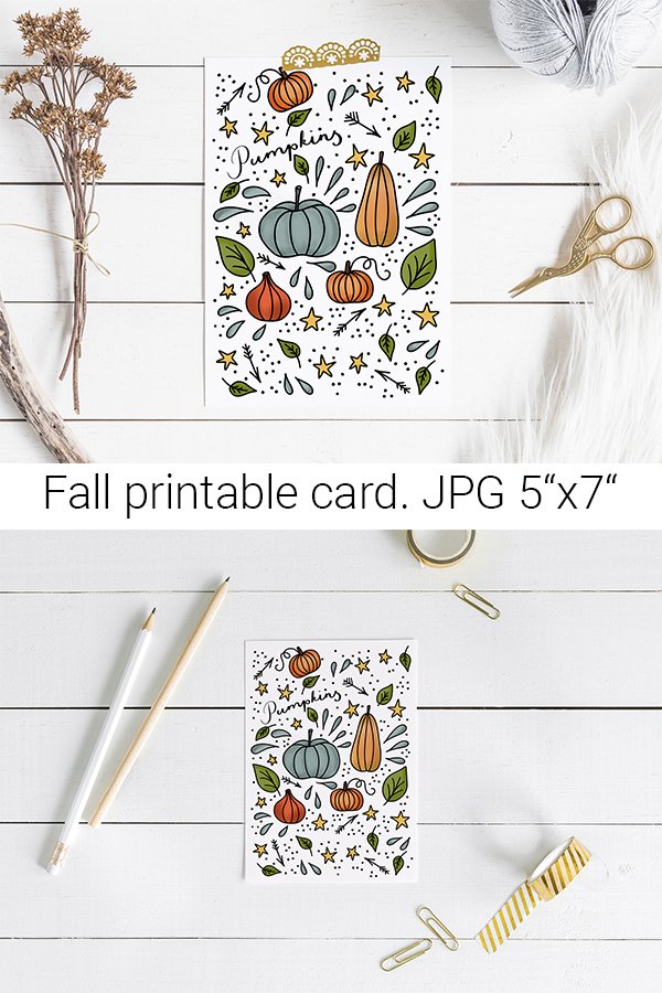 Fall greeting card, pumpkin farm doodles card.