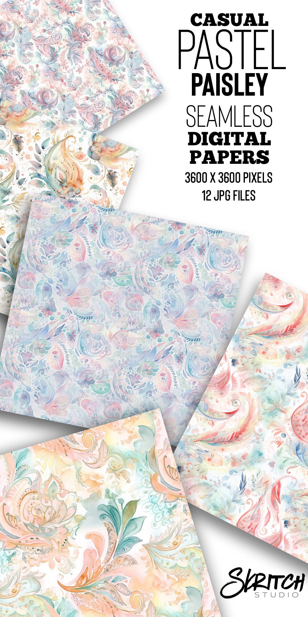 Casual Pastel Paisley | Seamless JPG Pattern Bundle