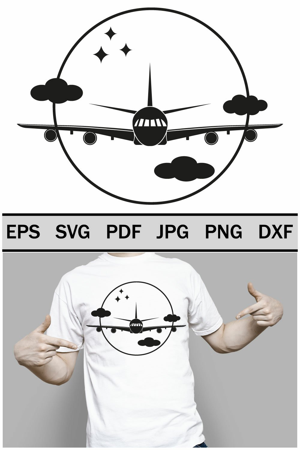 Airplane on the background of the sun, svg print