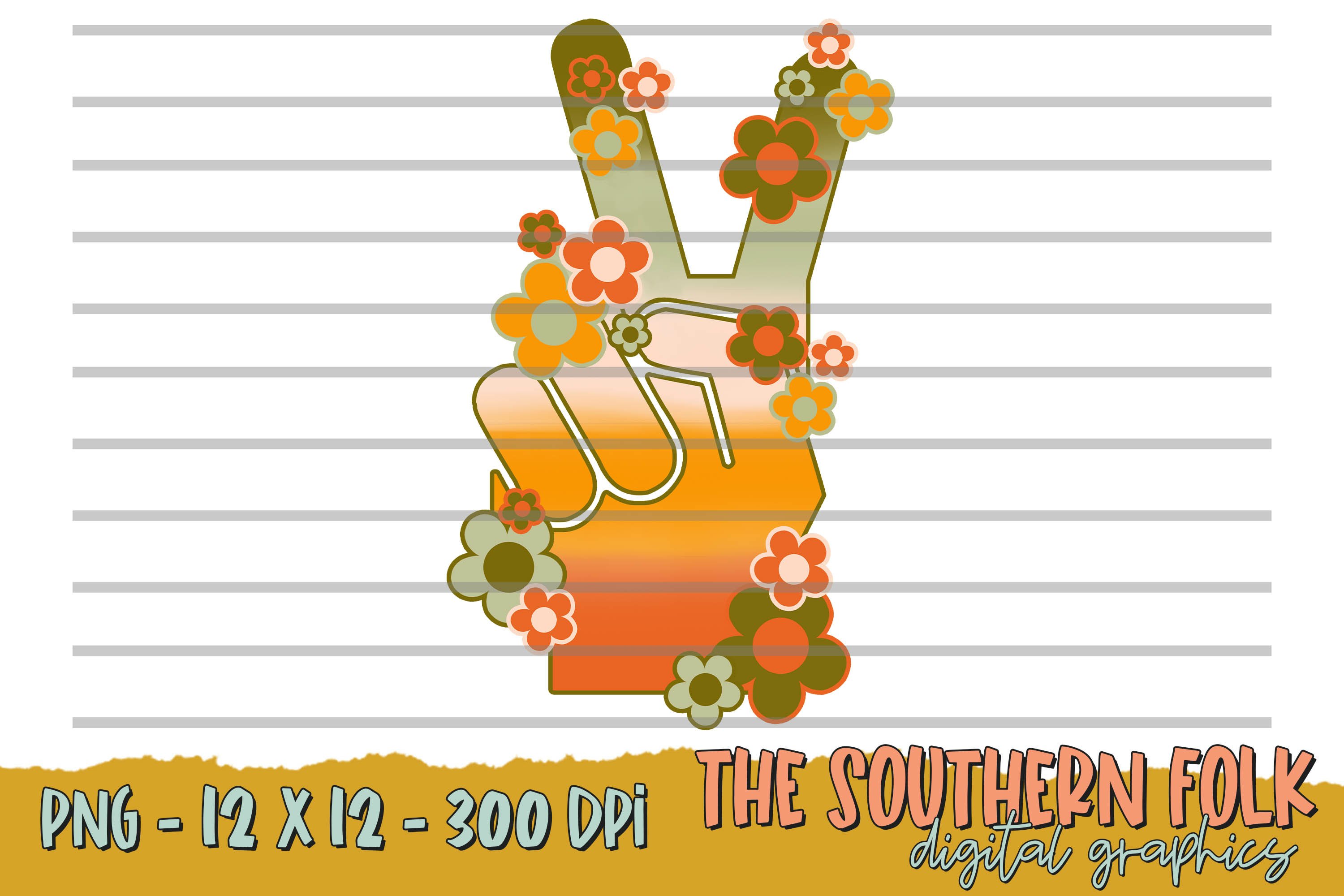 Floral Peace Sign PNG File, Sublimation Design