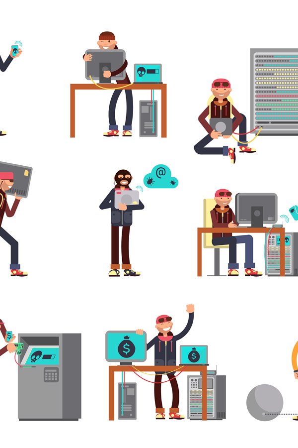 Criminal hackers breaking computer bank accounts. Finance an