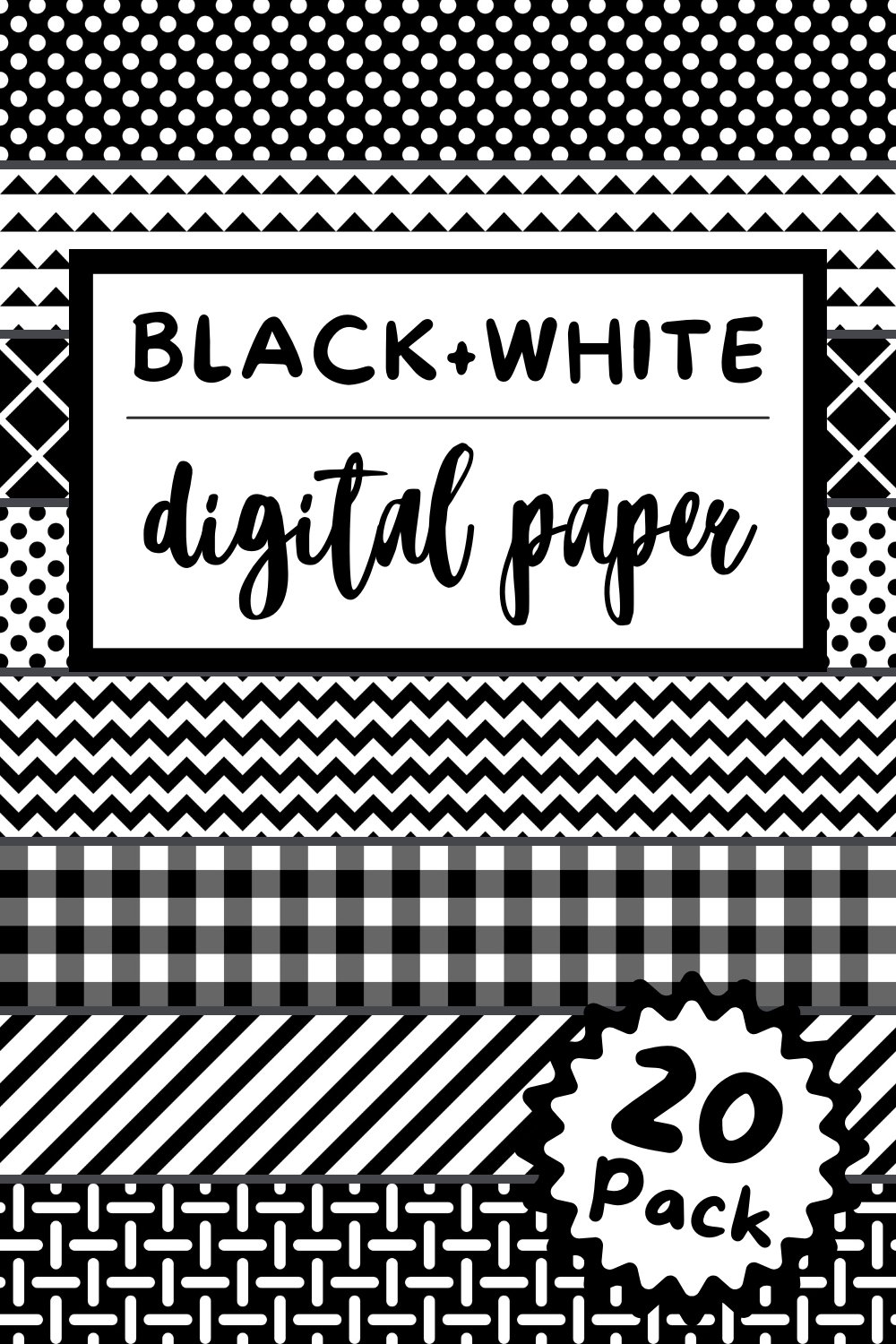 Black And White Geometric Digital Paper, Minimalist Patterns