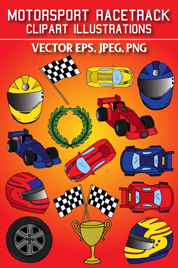 Racing Cars and Racetrack Motorsport Clipart Graphics