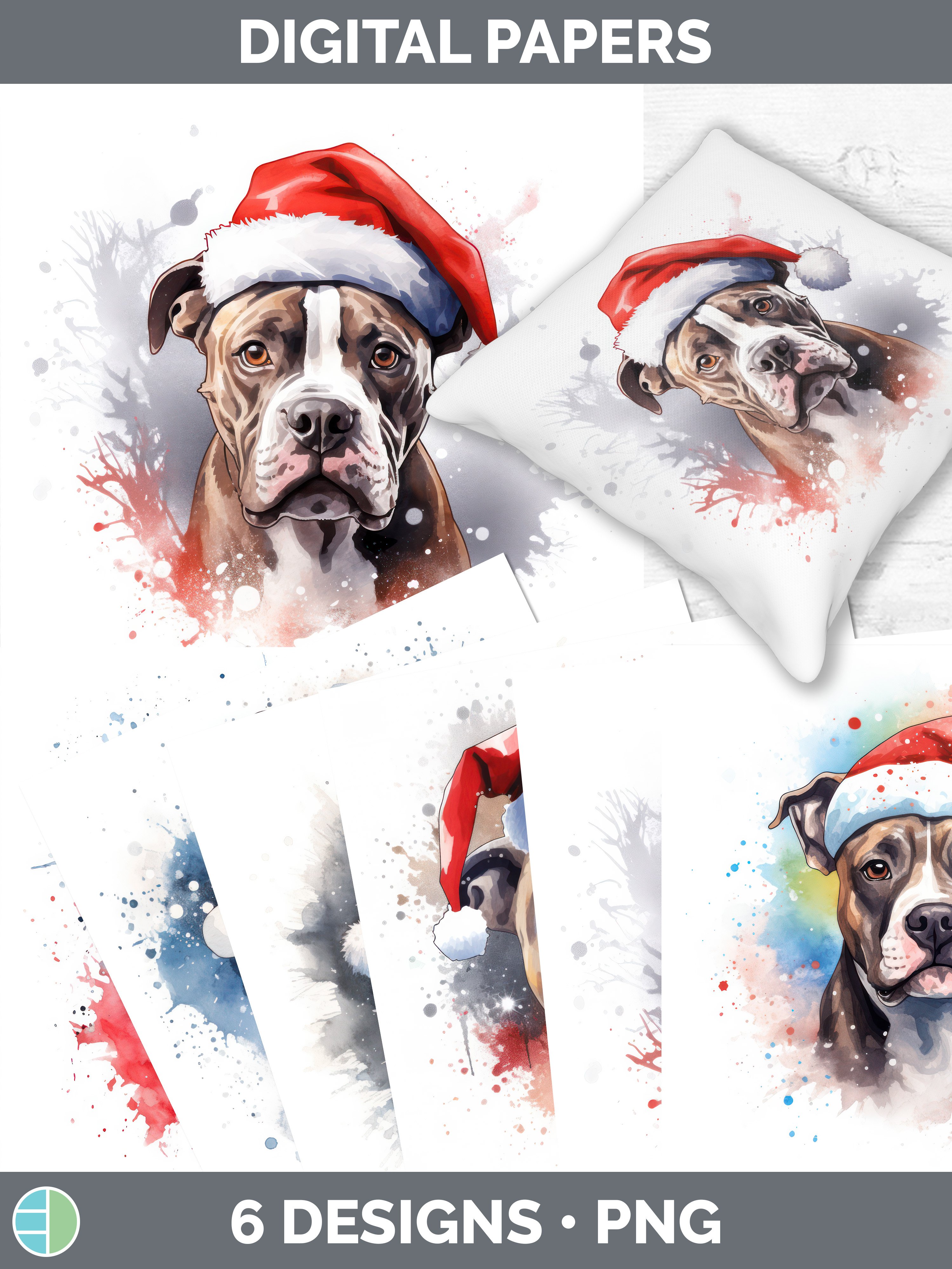 Christmas Santa Hat American Staffordshire Dog Paper Backgro