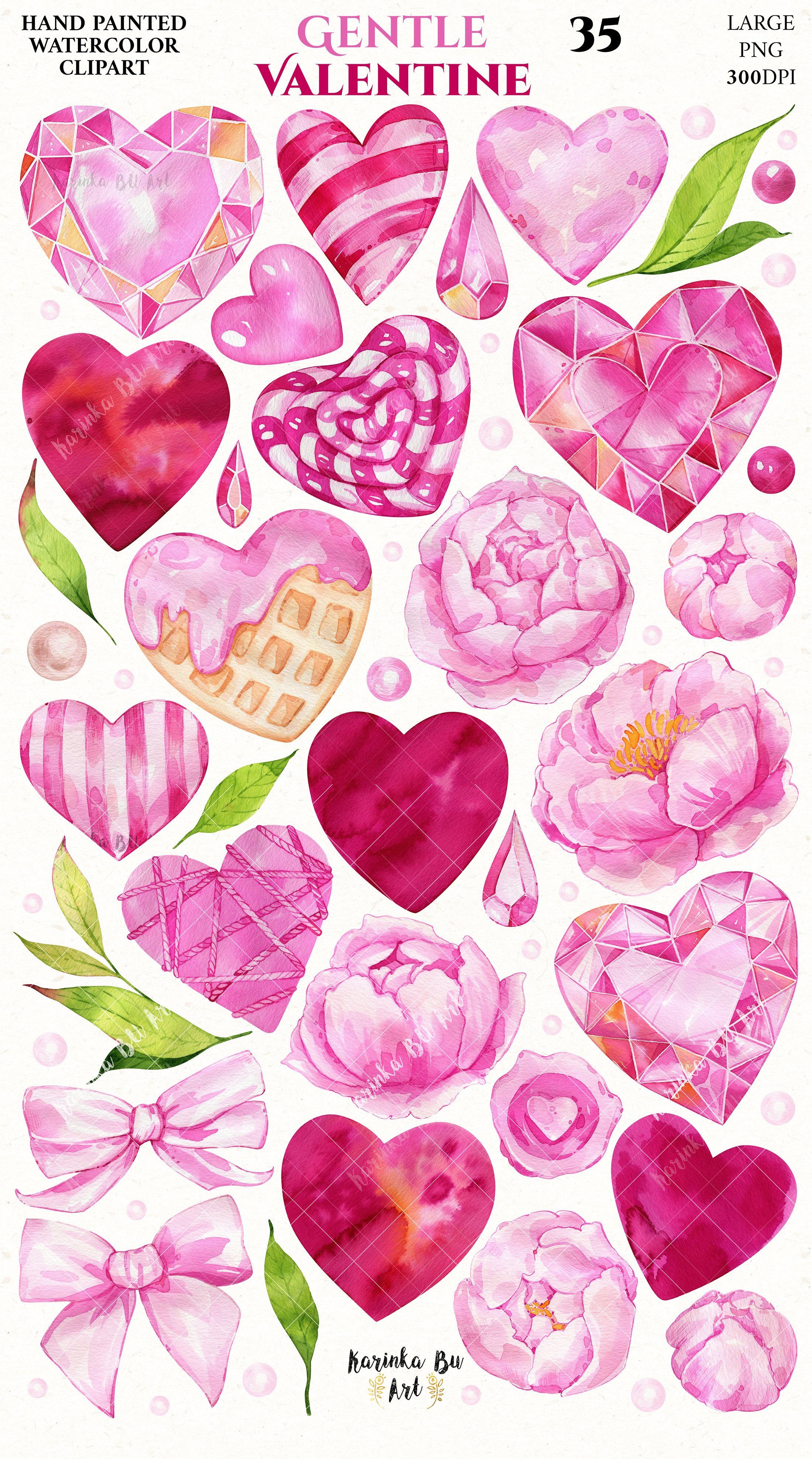 Watercolor Valentines Day hearts PNG clipart Sublimation