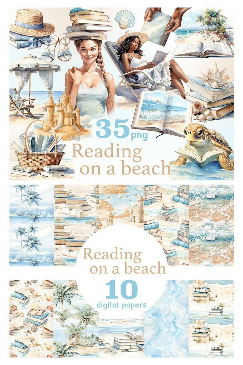 Reading On A Beach Clipart | Summer PNG Set