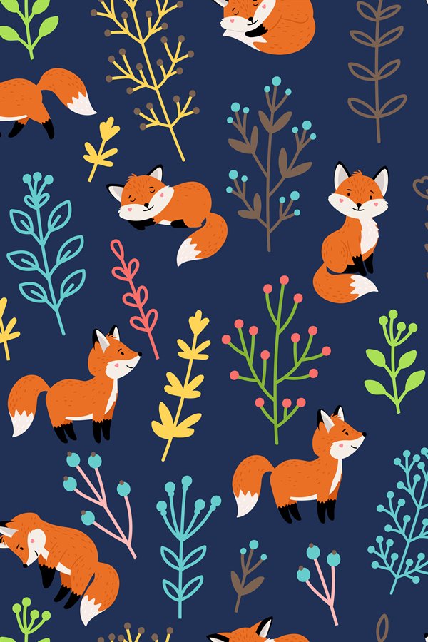 Foxes with branches seamless pattern