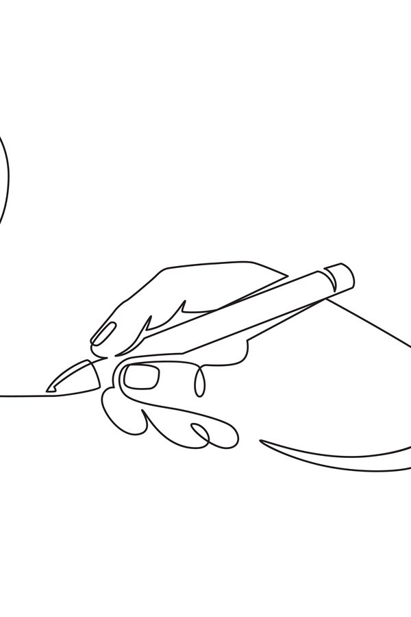 Light bulb idea. Sketch hand with pen drawing one line bulb,