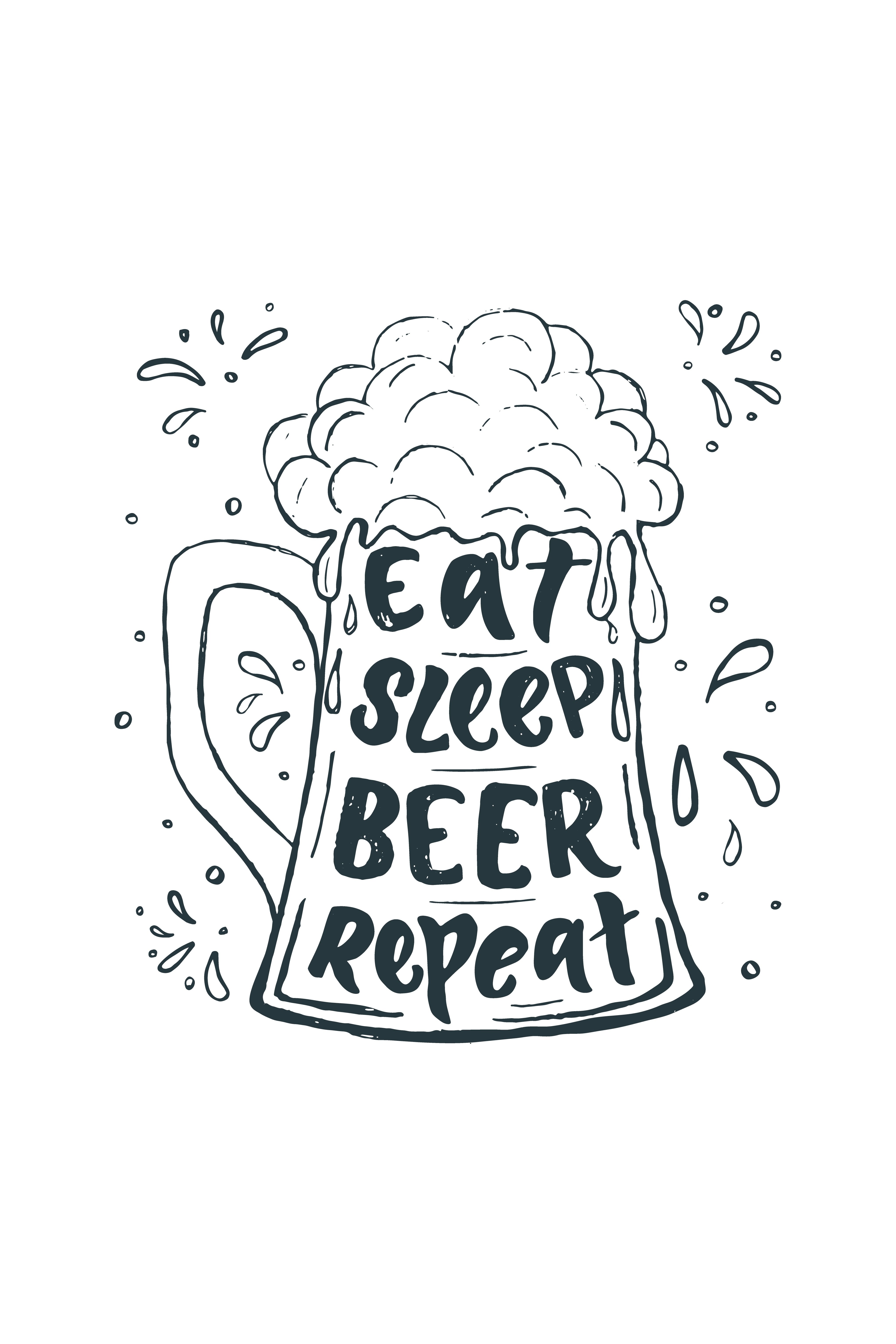 Beer quote Eat, sleep, beer, repeat. SVG, EPS, DXF, PNG, JPG