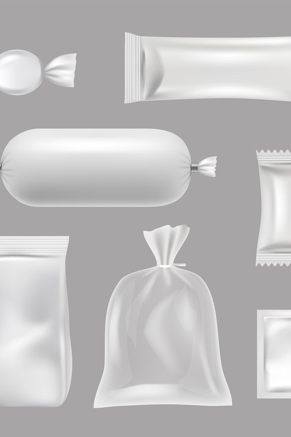 Plastic bags. Polyethylene food packages. Vector realistic p