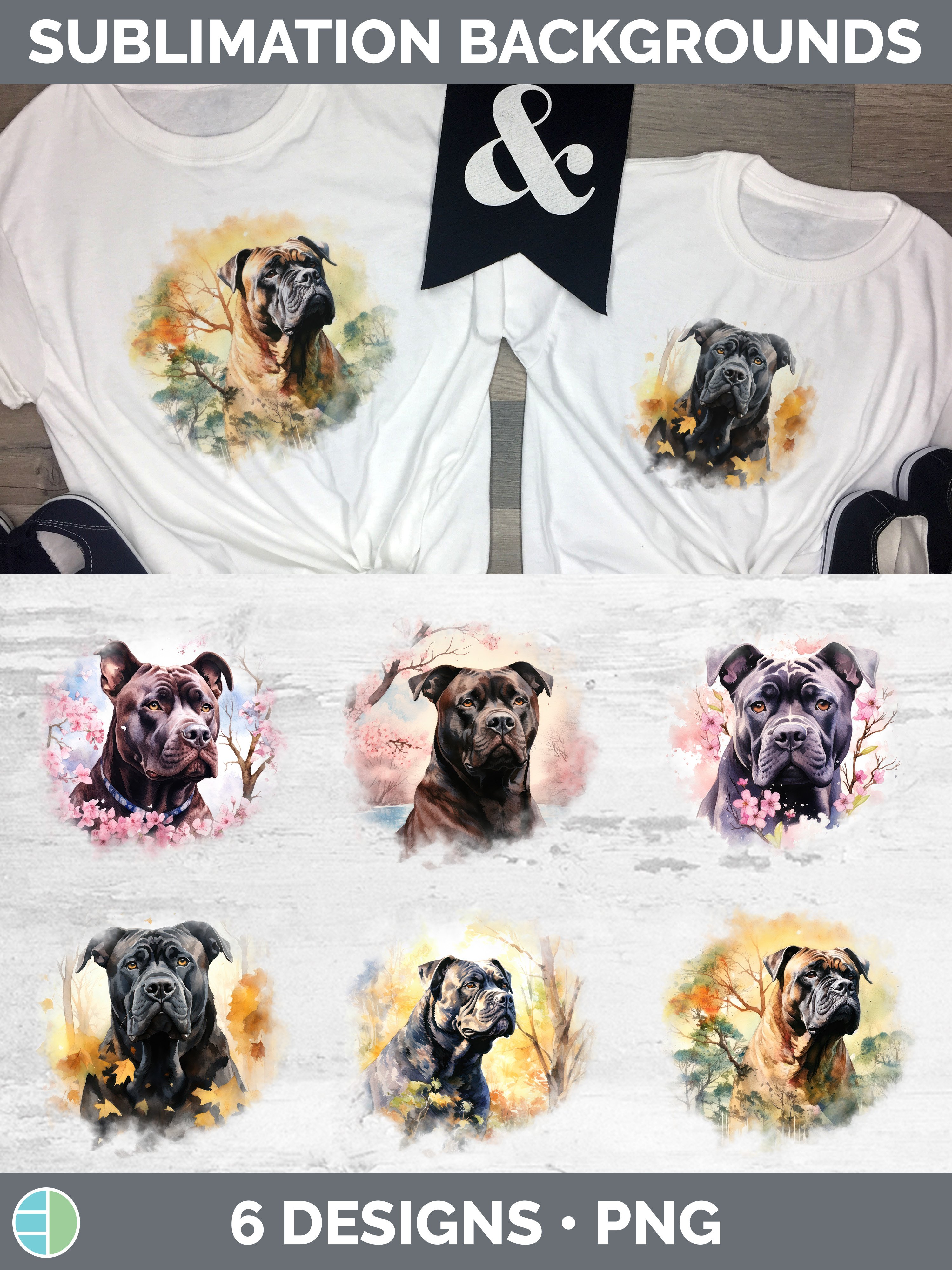 Japanese Watercolor Cane Corso Dog Grunge Background | Subli