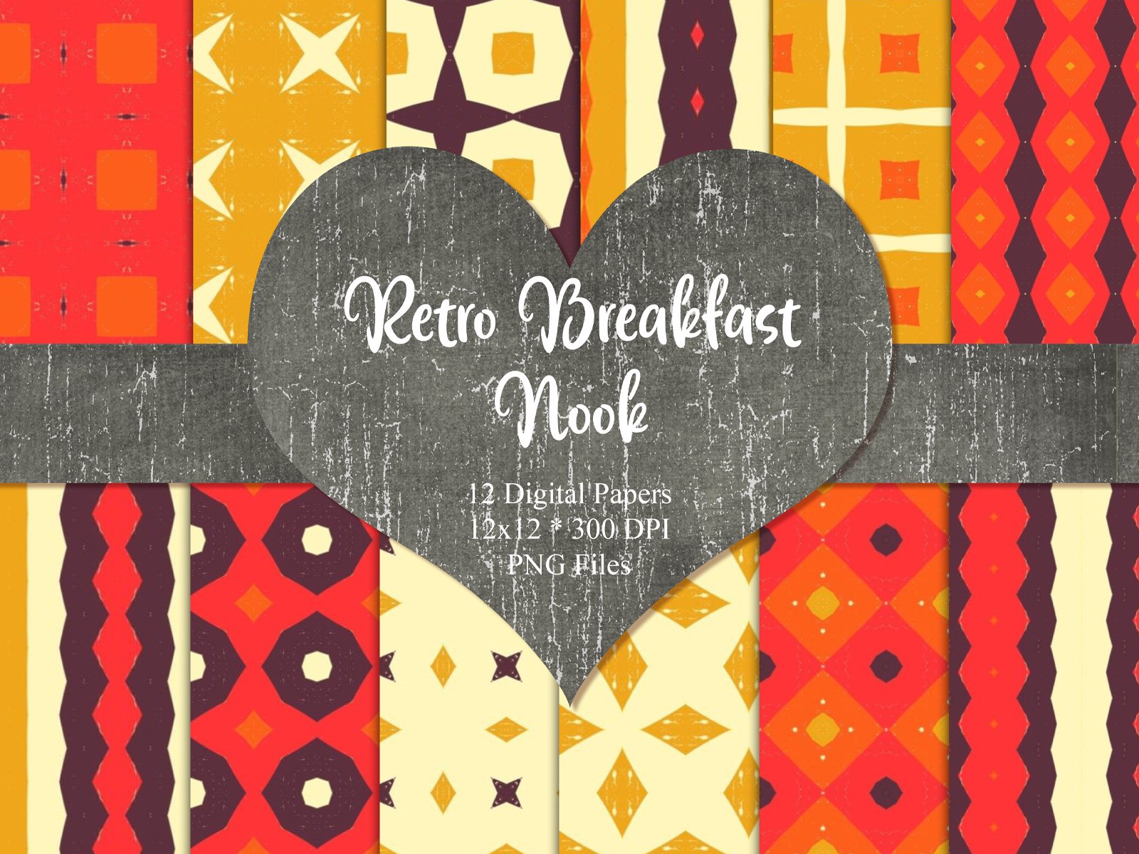 Bright Retro Red & Yellow Geometric Digital Paper Pack