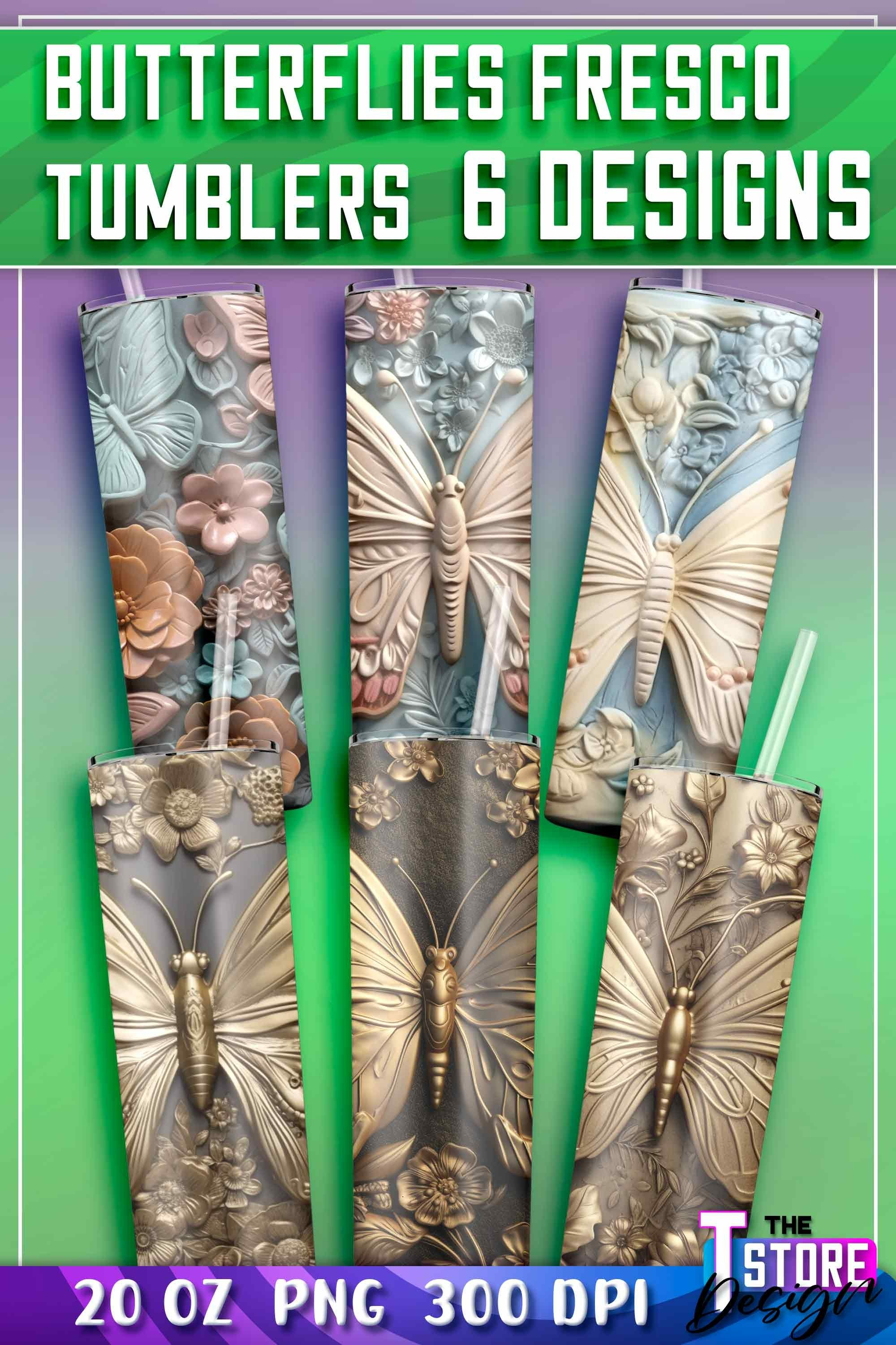 Butterflies Fresco Tumblers Wrap 20 oz. | PNG (2883552)