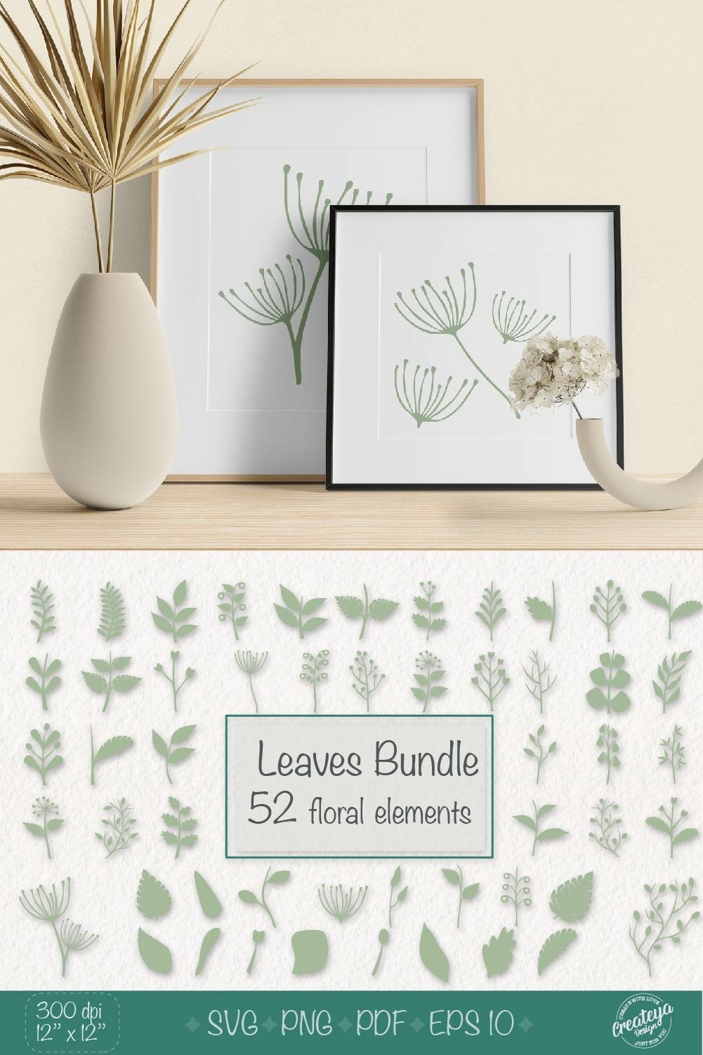 Floral bundle, Floral elements, Leaf SVG, Floral SVG, Paper