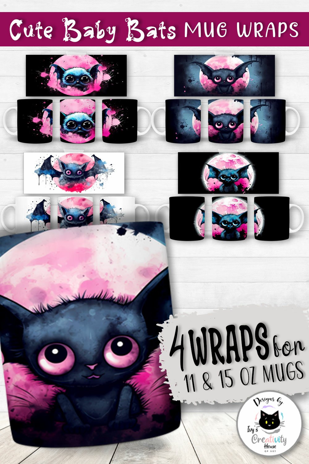 Funny Halloween Mug Designs | Cute Bat Sublimation Wraps