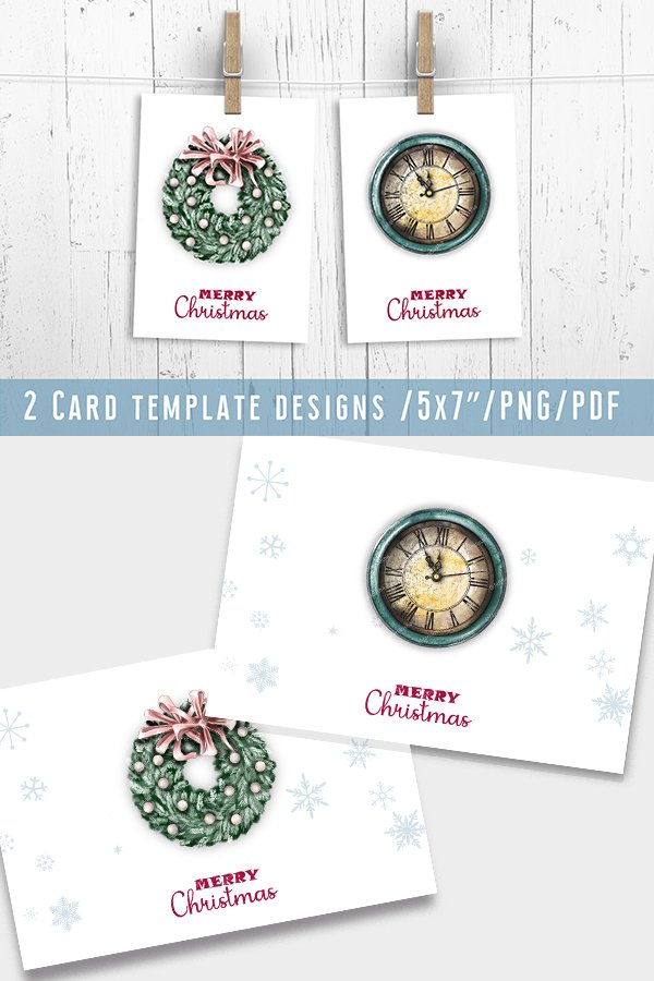 Christmas Wreath Christmas Clock Christmas Card Template
