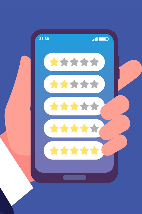 Phone rating scales. Hand holding smartphone, feedback or re (1188304 ...