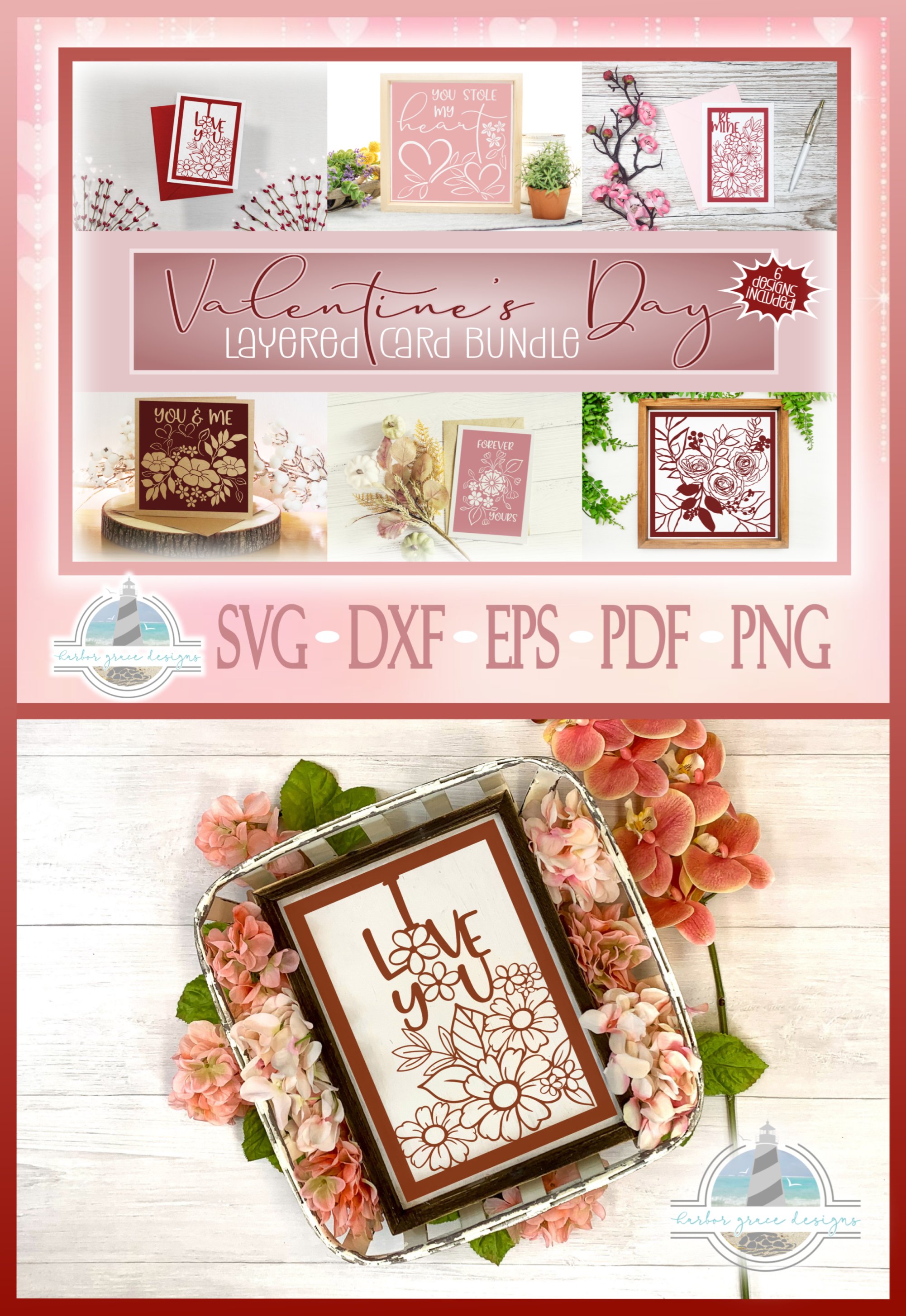 Valentines Day Card Bundle - Layered Papercut Card SVG