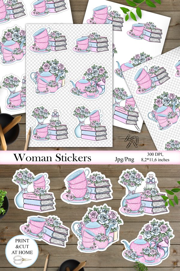 Woman Stickers PNG | Printable Stickers Bundle PNG (1497559)