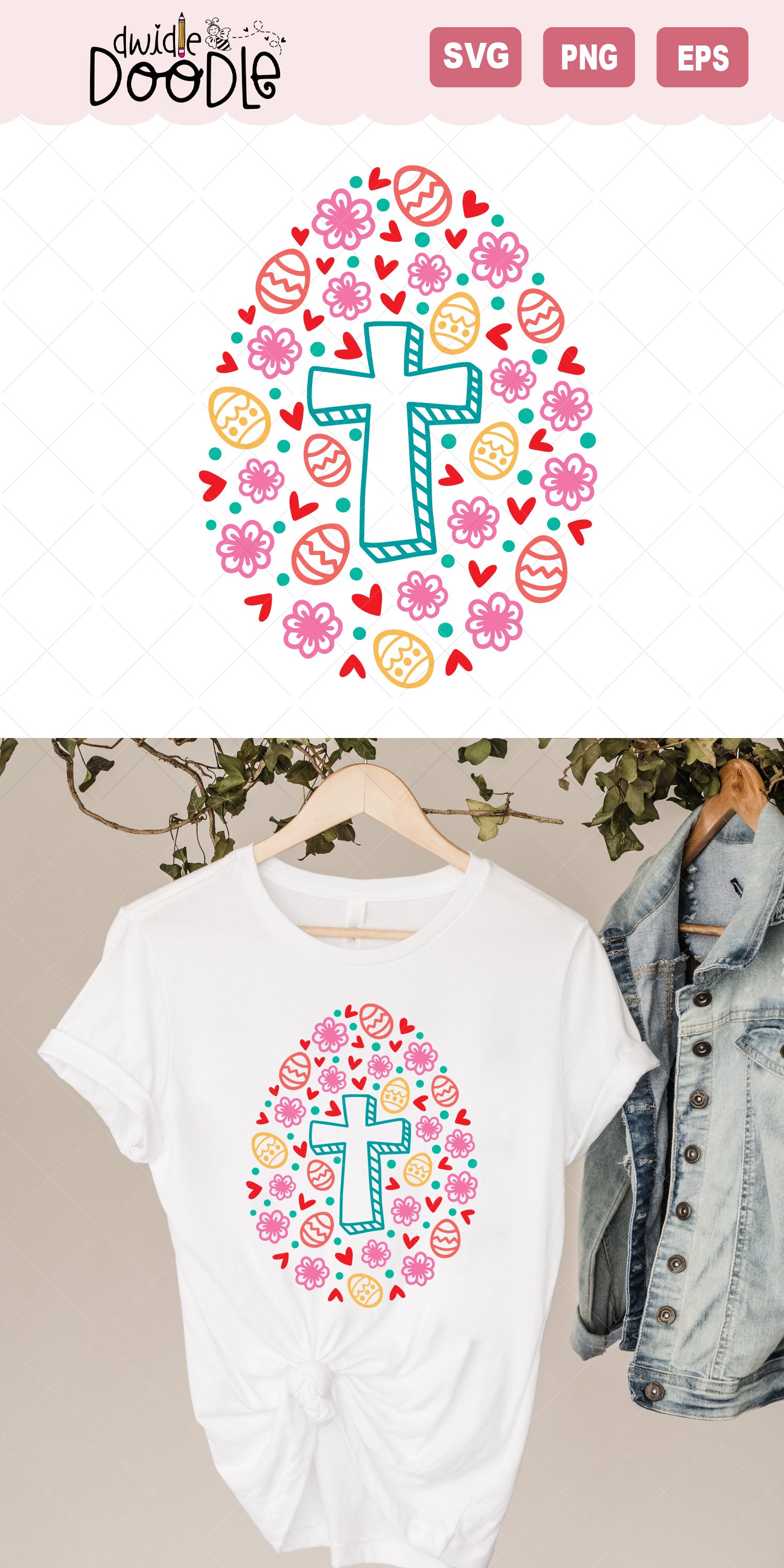 Easter egg cross flower doodle svg