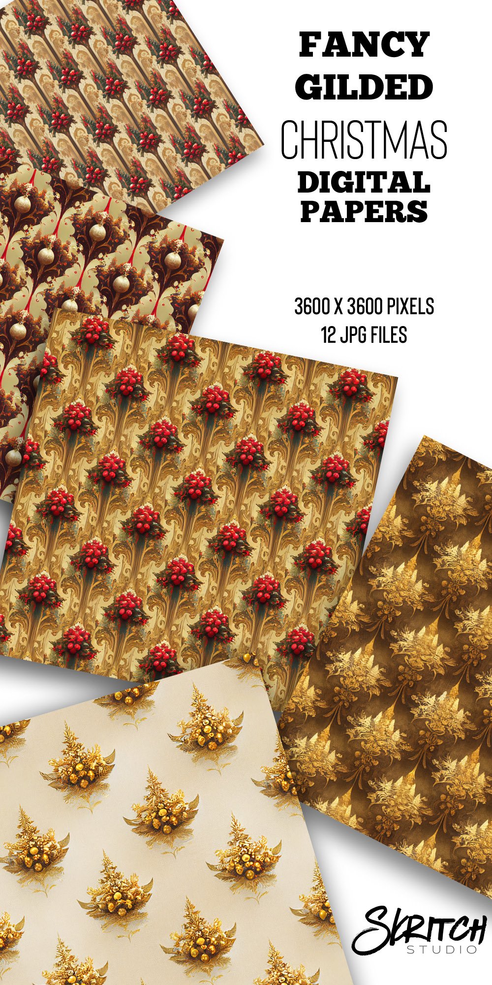 Fancy Gilded Christmas Digital Paper Bundle