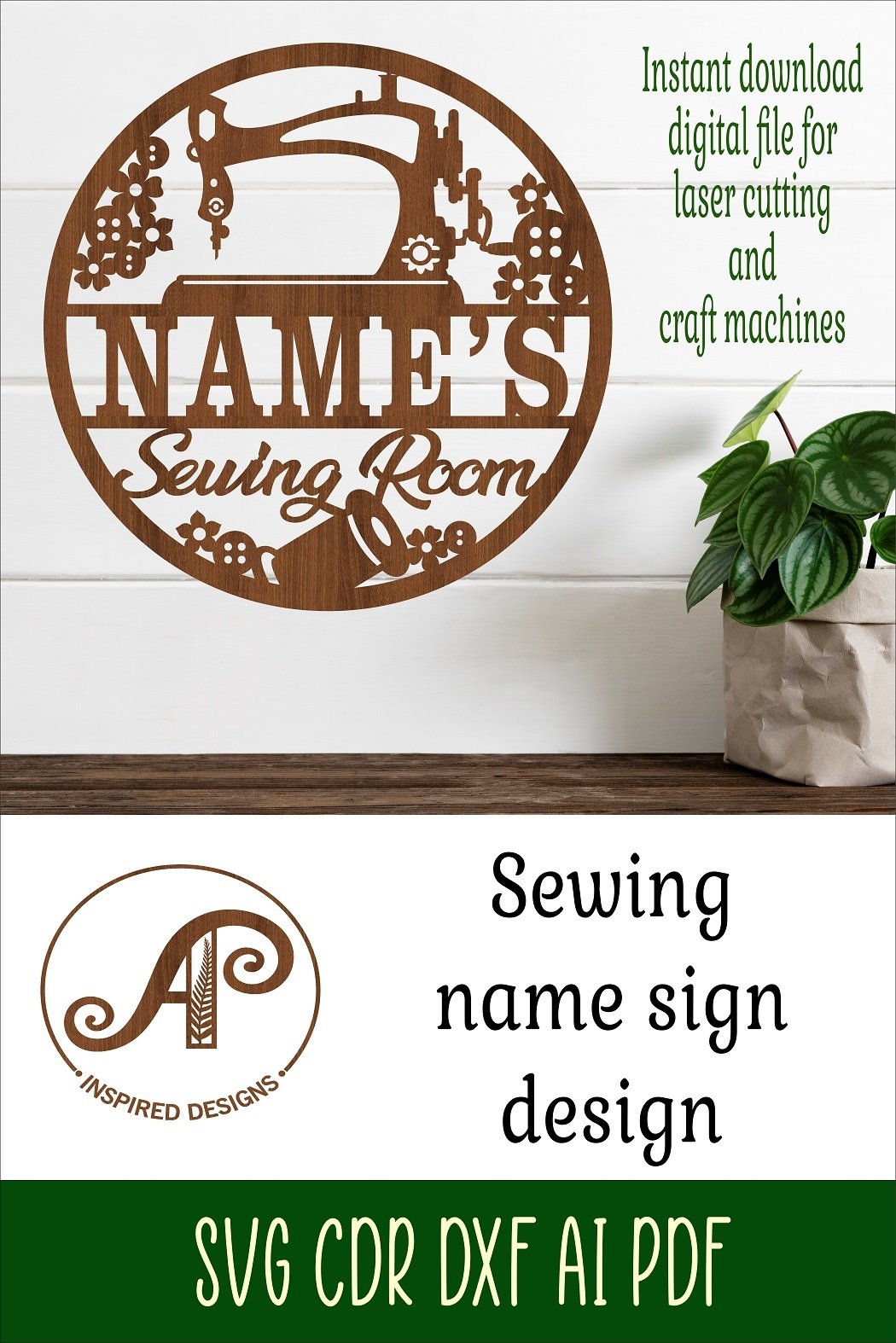 Sewing room name sign svg laser cut template (2609887)