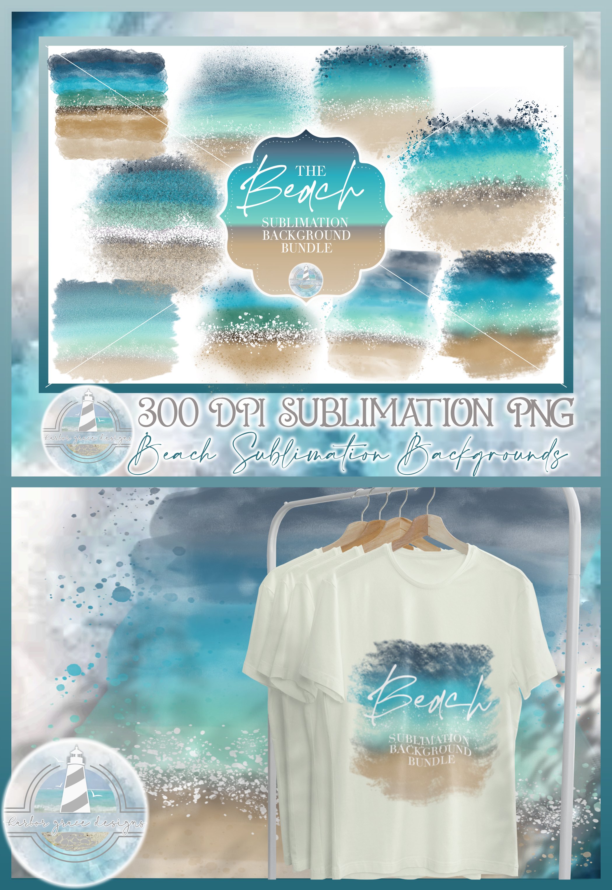 Beach Sublimation Backgrounds Bundle | 300 dpi PNG (1434005)