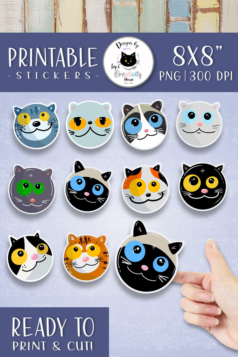 Cute Cat Sticker Pack | Printable Cat PNG Stickers