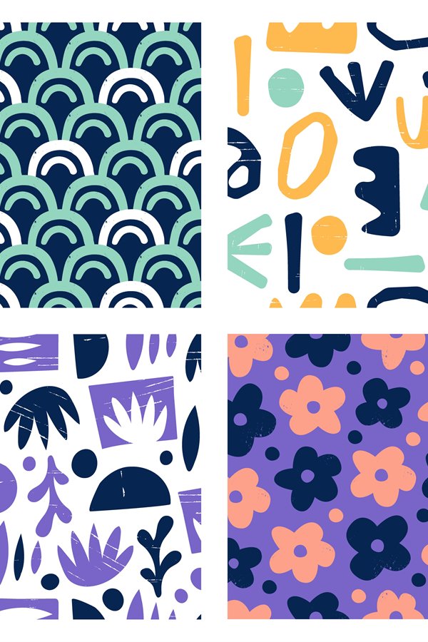 Seamless abstract color shapes patterns. Modern art geometri