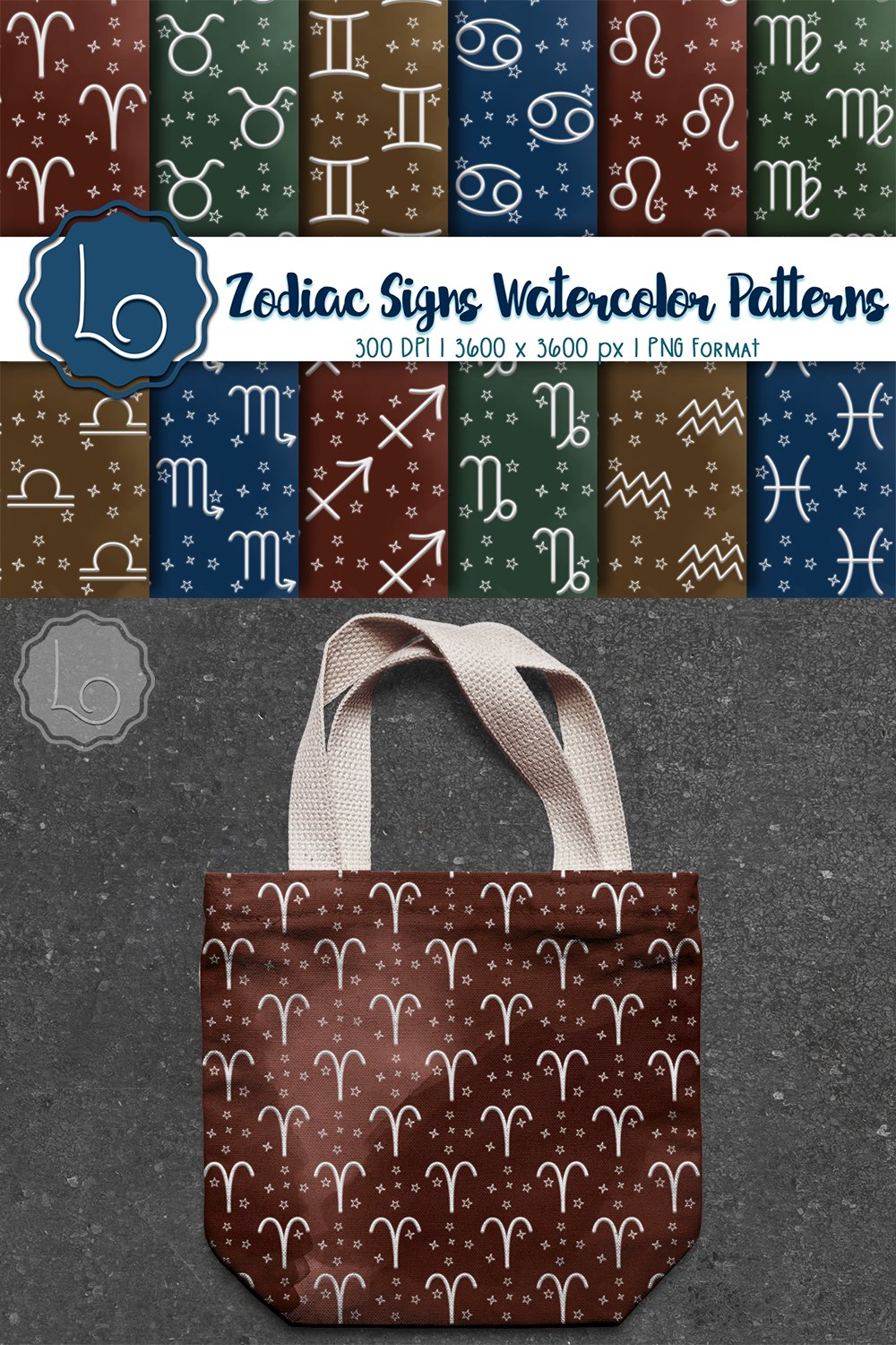 12 Zodiac Signs Watercolor Patterns