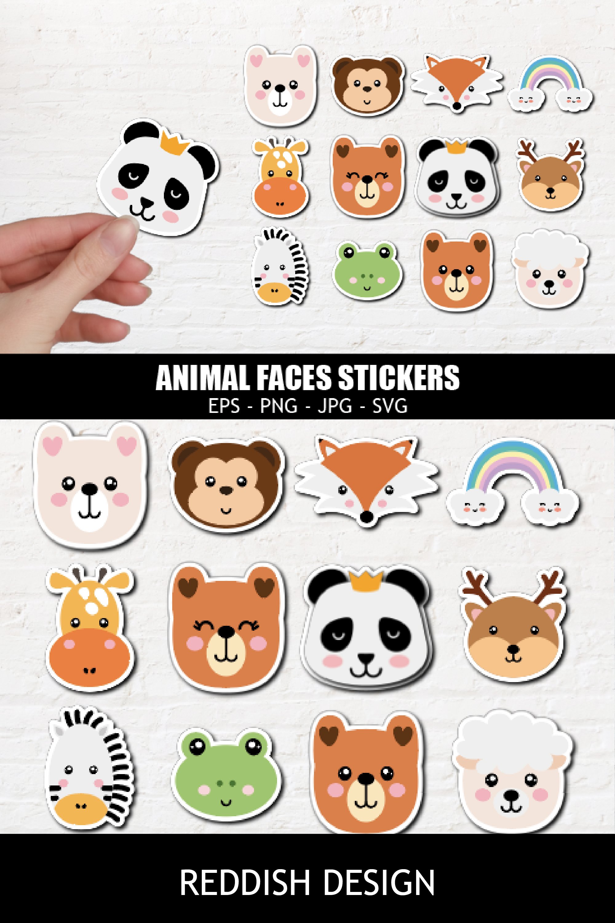 Animal faces stickers, printable stickers, cricut craft