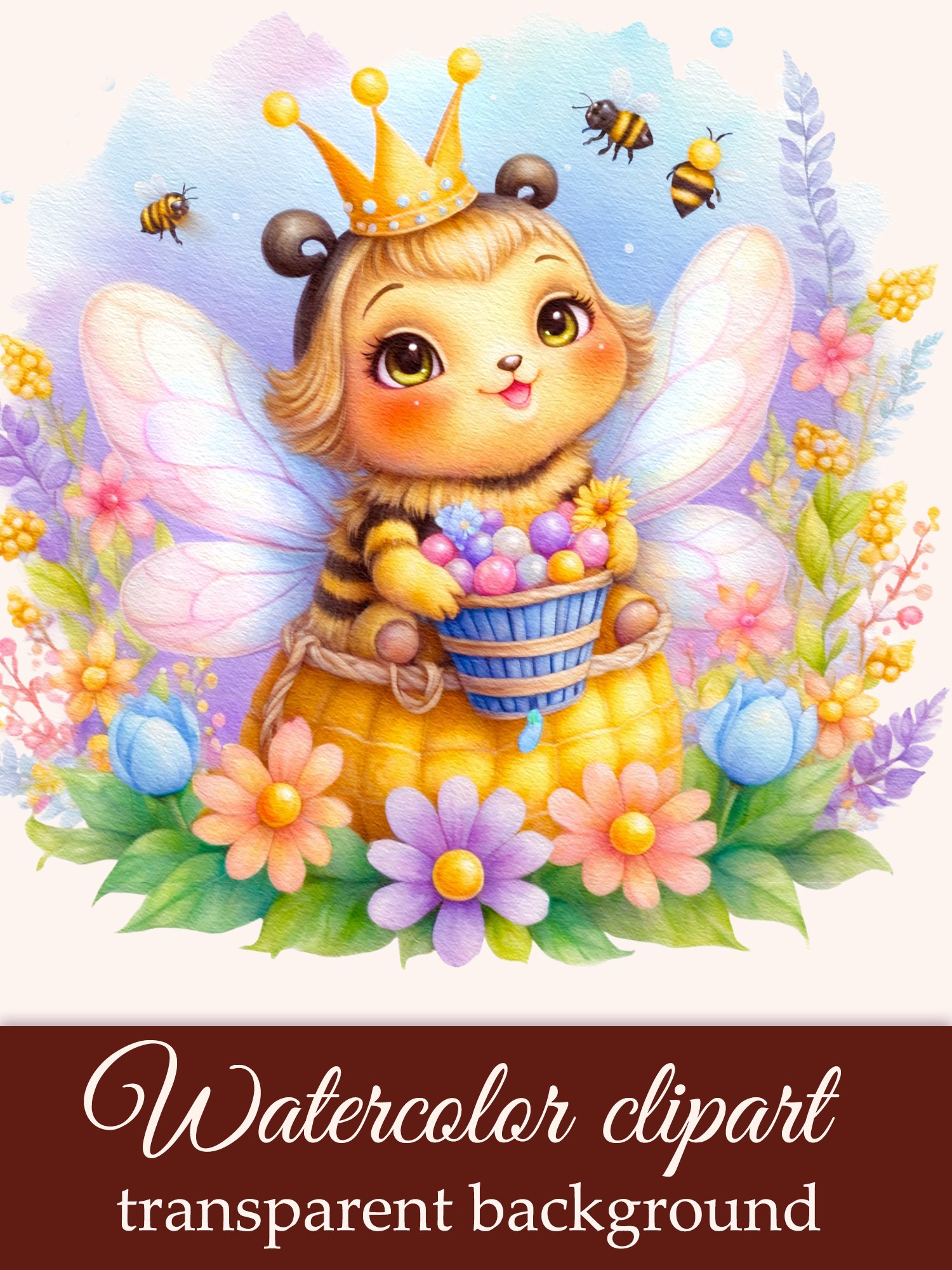 Watercolor Summer Bee Clipart, Bee watercolor painting, PNG,