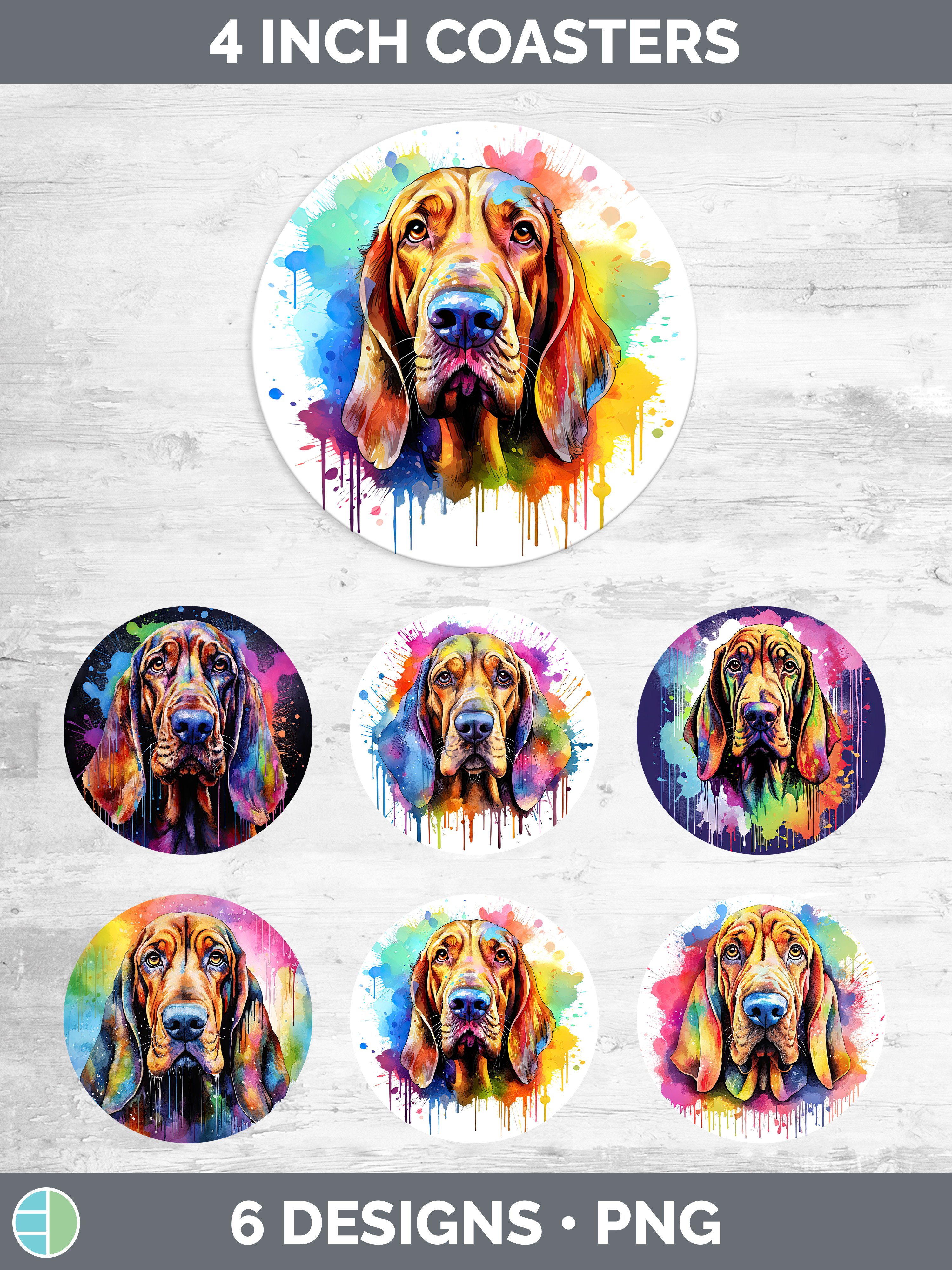 Splat Rainbow Bloodhound Dog Round Coaster | Sublimation Coa