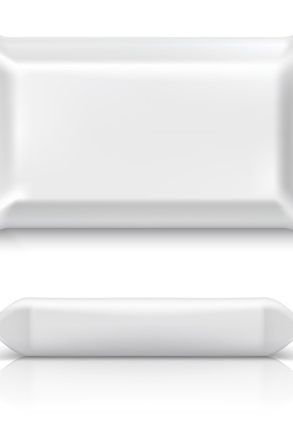 Realistic flow pack. Realistic white food package cookie pil