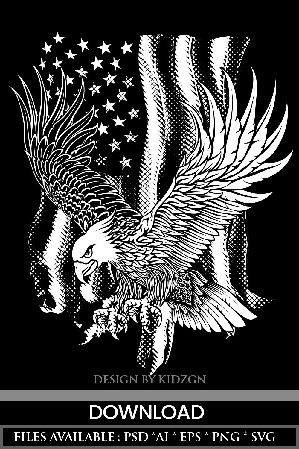 American flying | USA flag | Bald eagle illustration | Free
