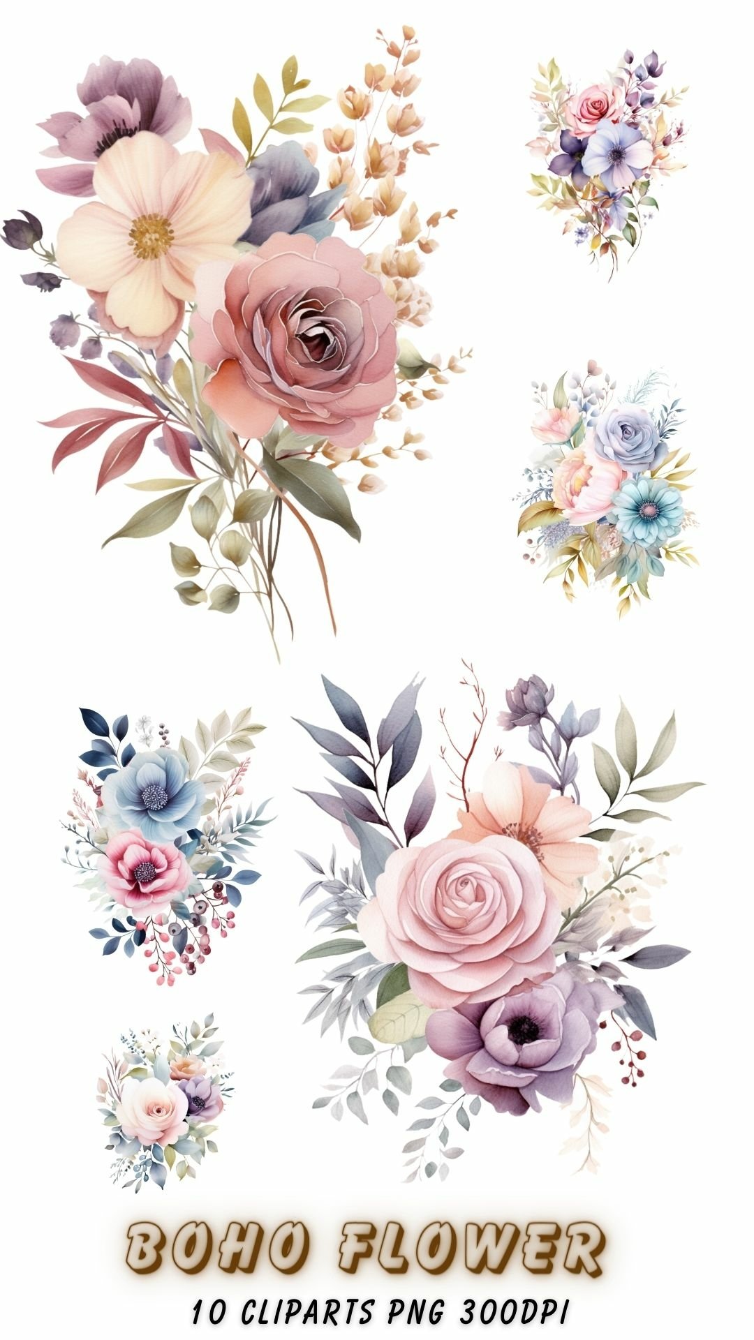 Watercolor Dreamy Blooms Clipart Bundle | Boho Flower
