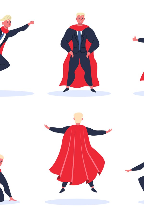 Businessman superhero. Office worker in action superhero pos